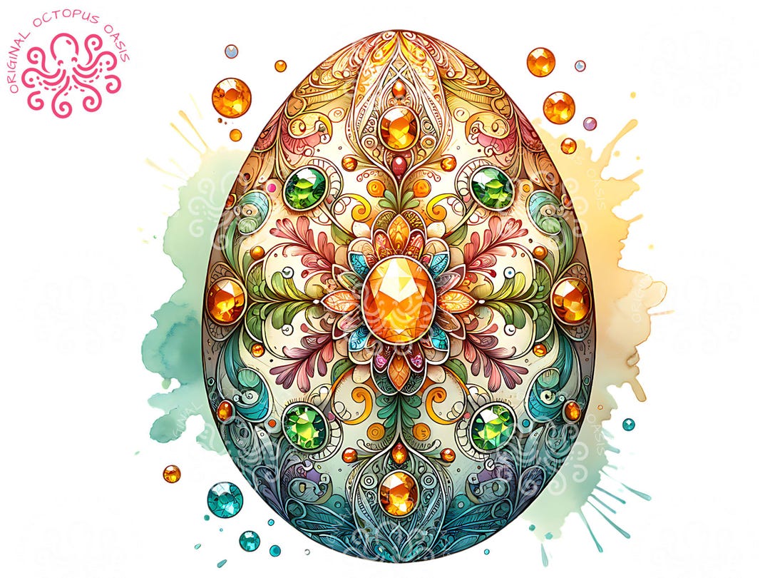 Easter Egg Sublimation PNG, Peridot and Citrine Watercolor Gemstone ...