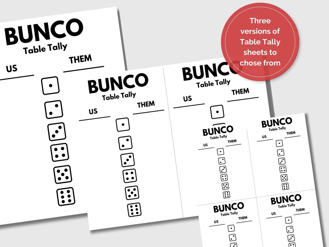Bunco Score Sheets Minimalist Scorecard, Bunko Table Numbers Tally ...