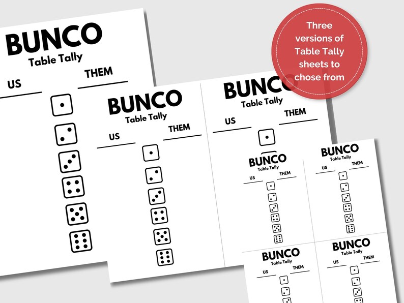 Bunco Score Sheets Minimalist Scorecard, Bunko Table Numbers Tally ...
