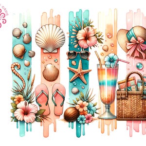 Summer Beach Clipart PNG, Summer Vacation Brushstroke Digital Art ...