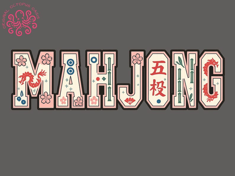 Mahjong Letters PNG With Traditional Dragon Tiles, Floral Design ...