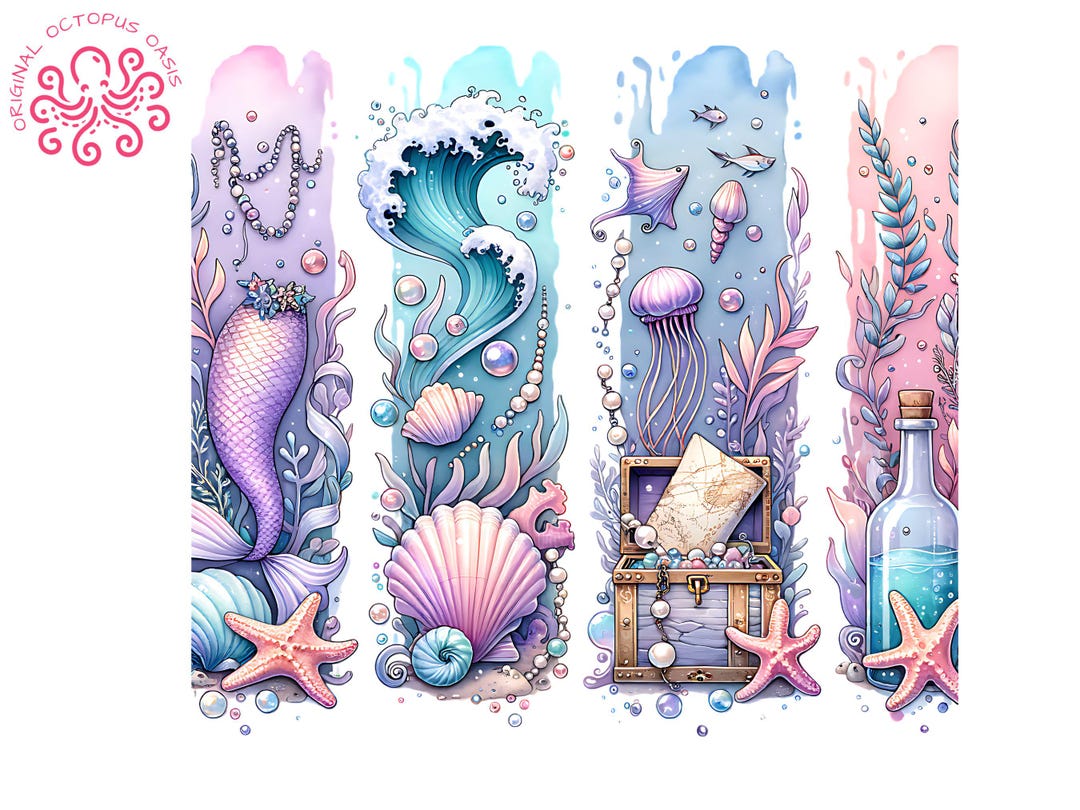 Mermaid Ocean Treasures Clipart PNG, Sea Life Printable Wall Decor ...