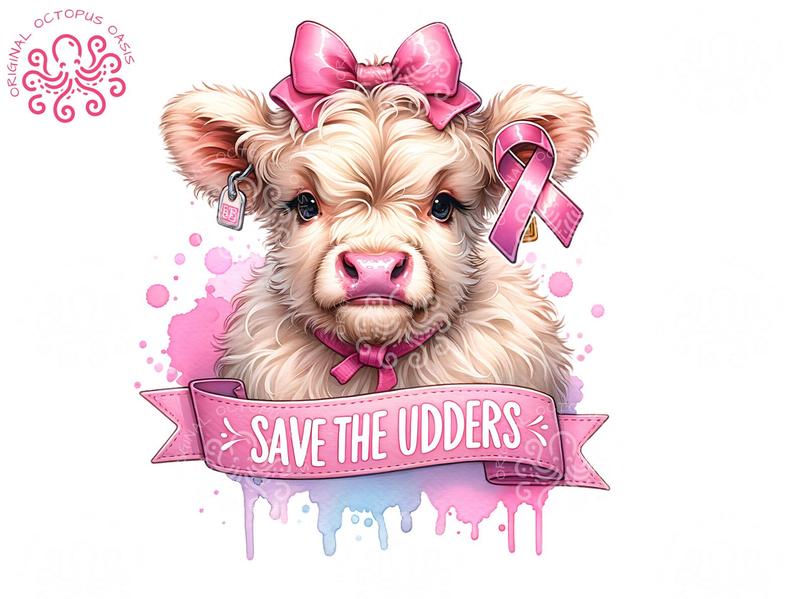 Save the Udders Png, Breast Cancer Awareness Clipart, Highland Cow Clip ...