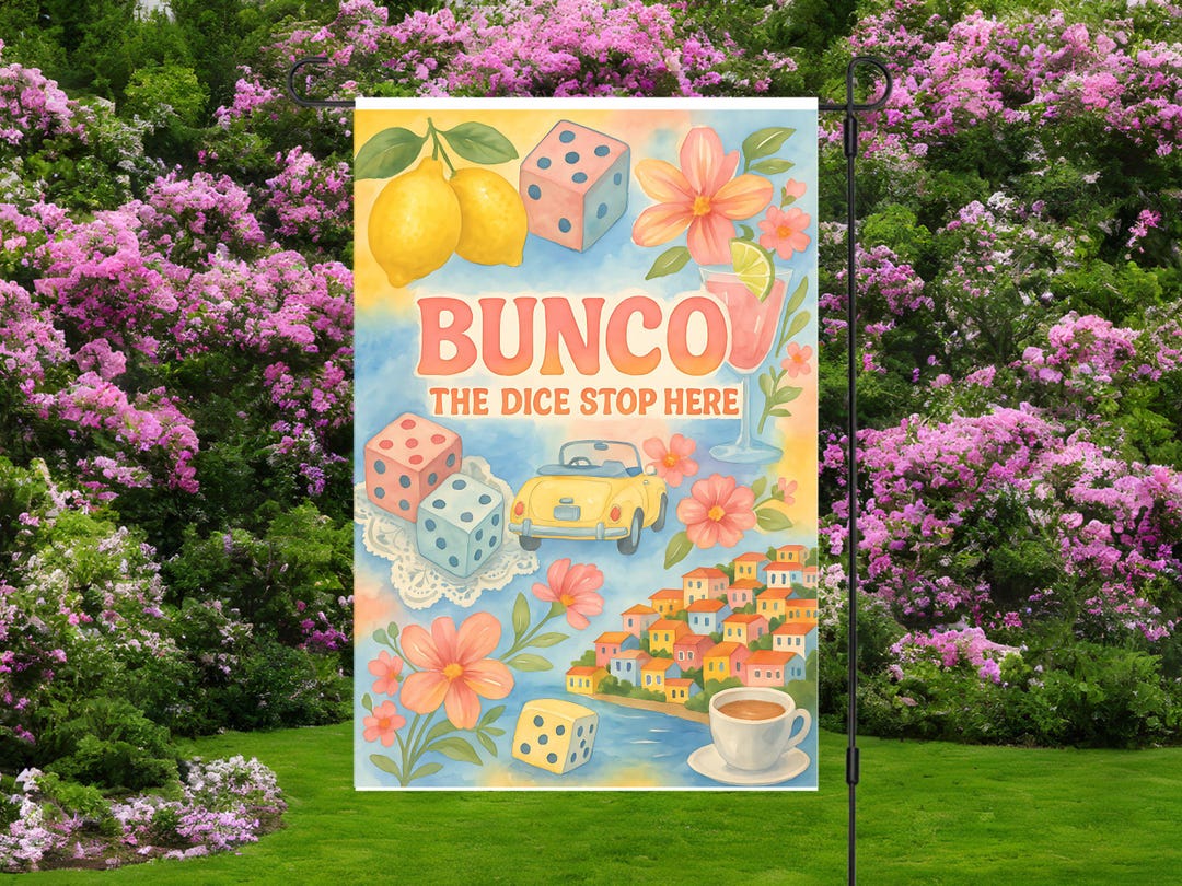 Retro Bunco Party Flag, Garden Decor for Bunco Night, Colorful Dice ...