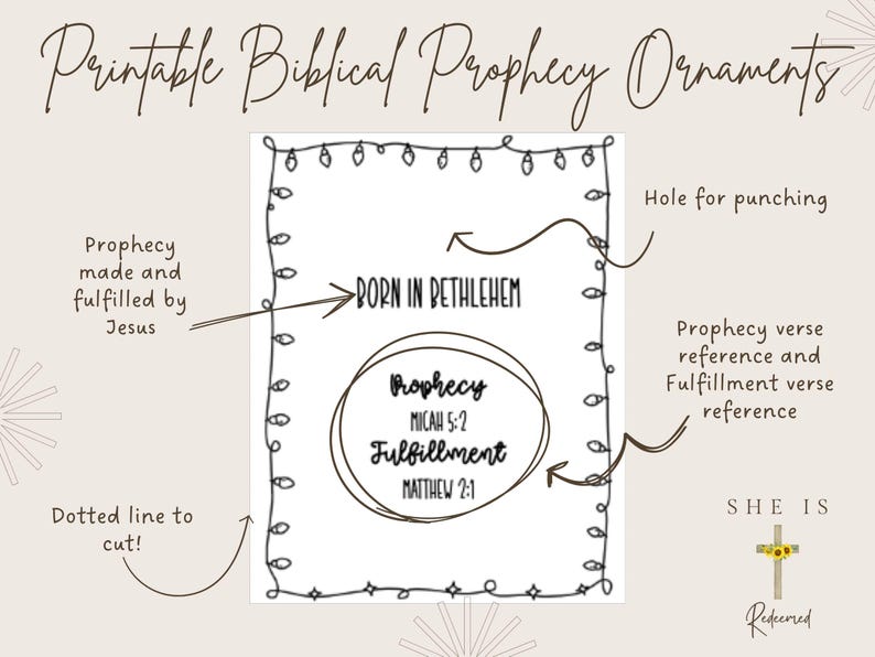 Biblical Prophecies Black and White | Printable Christmas Ornaments ...