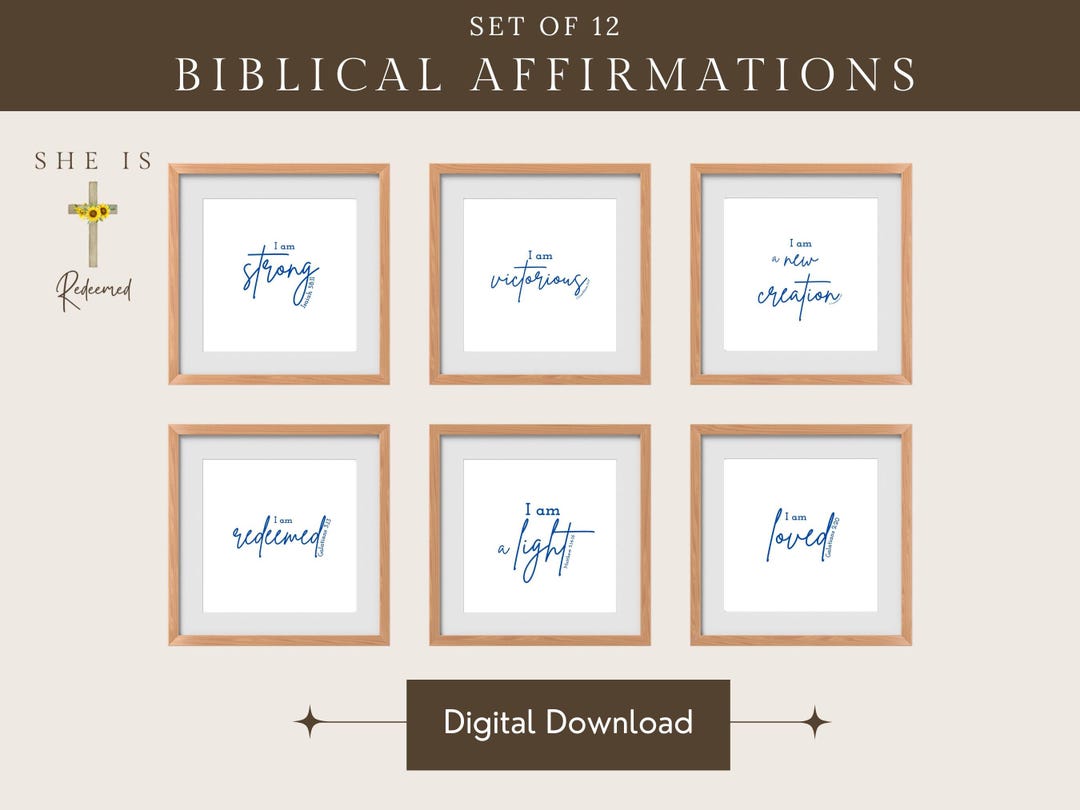 Navy Blue Biblical Affirmations Art: Christian Scripture Prints ...