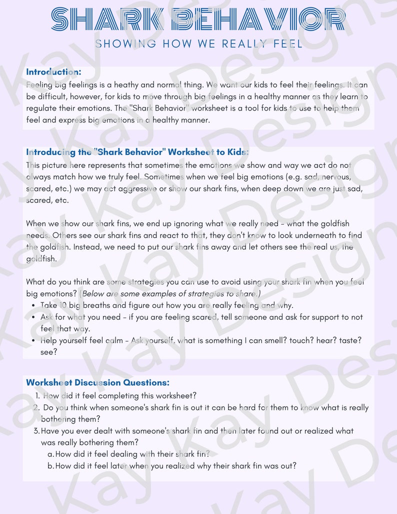 Shark Behavior Worksheet Emotion Regulation Worksheets - Etsy