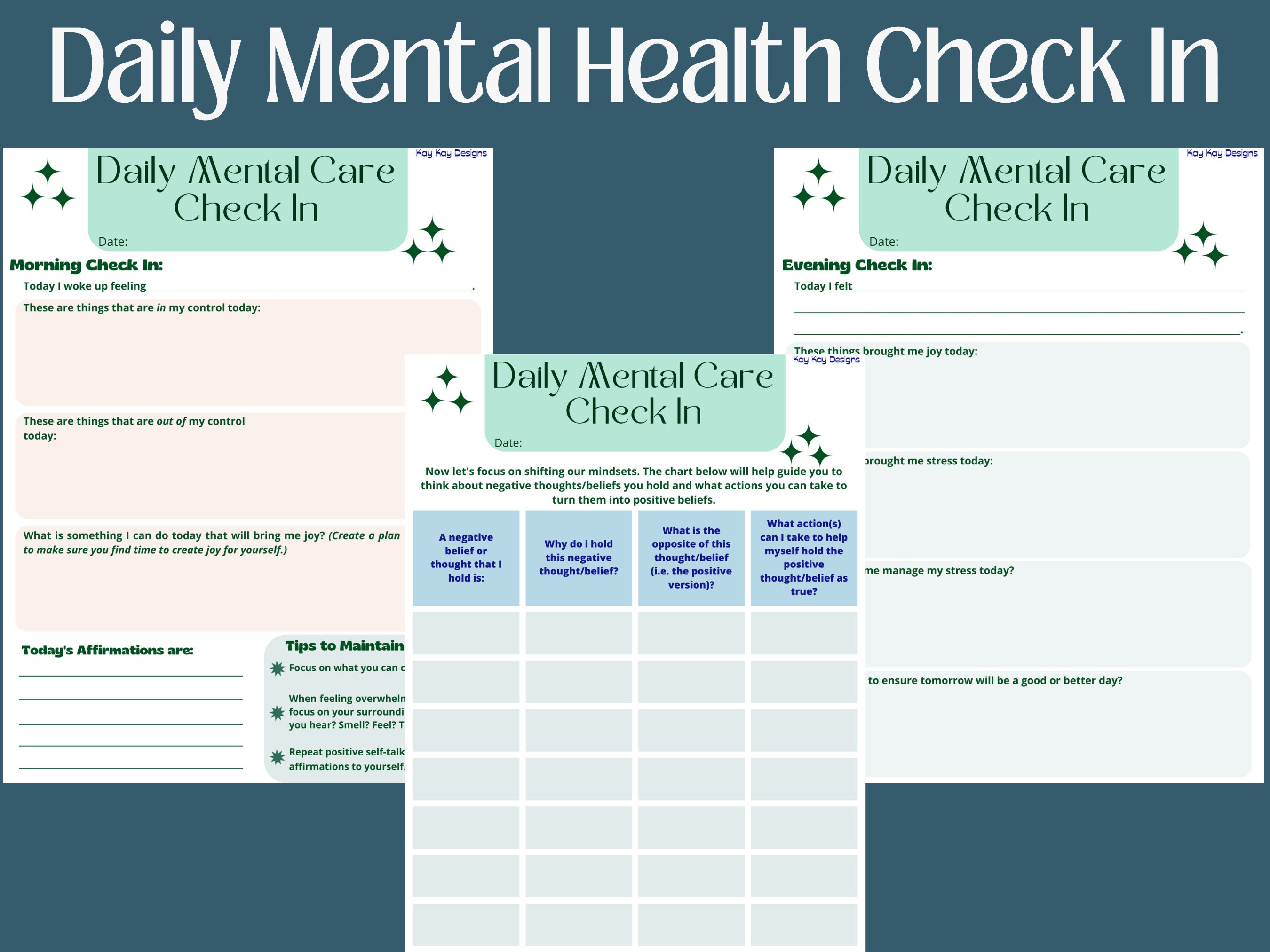 Daily Mental Health Check in Self Care Journal Mental Wellness Check in ...