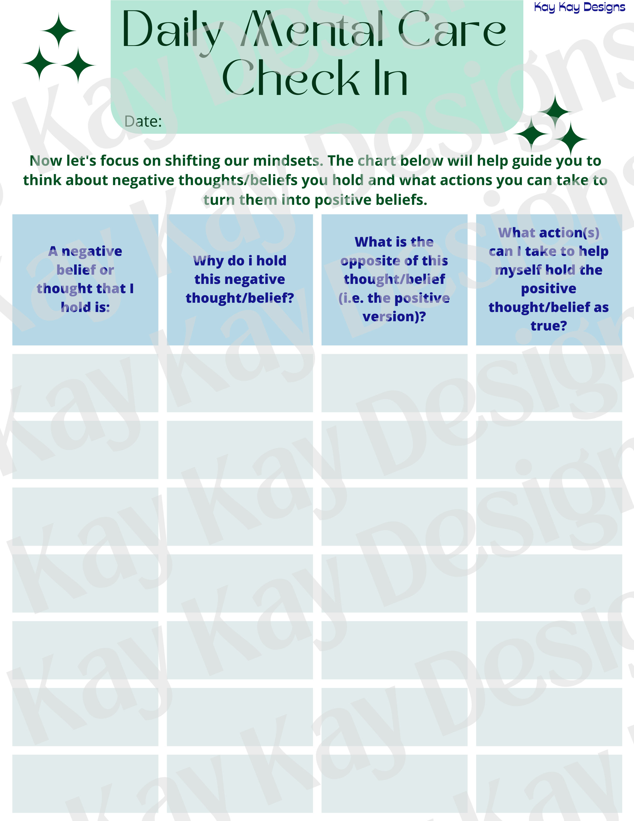 Daily Mental Health Check in Self Care Journal Mental Wellness Check in ...