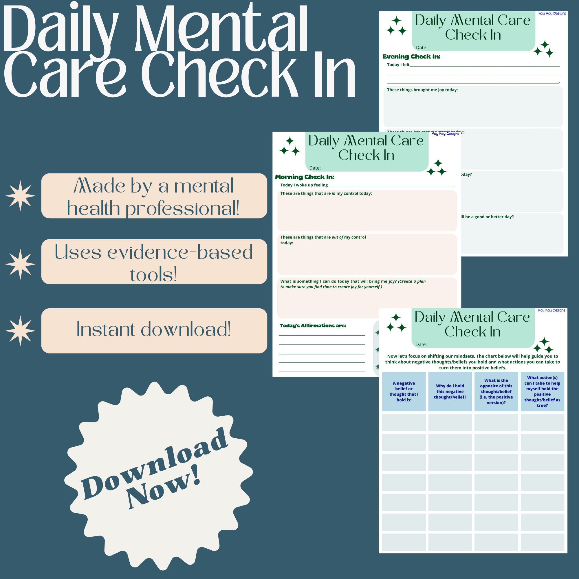 Daily Mental Health Check in Self Care Journal Mental Wellness Check in ...
