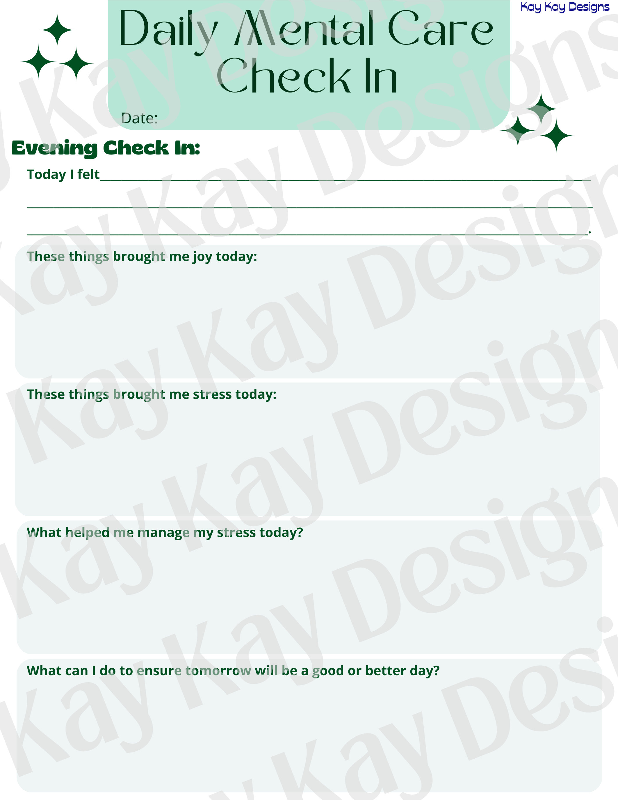 Daily Mental Health Check in Self Care Journal Mental Wellness Check in ...