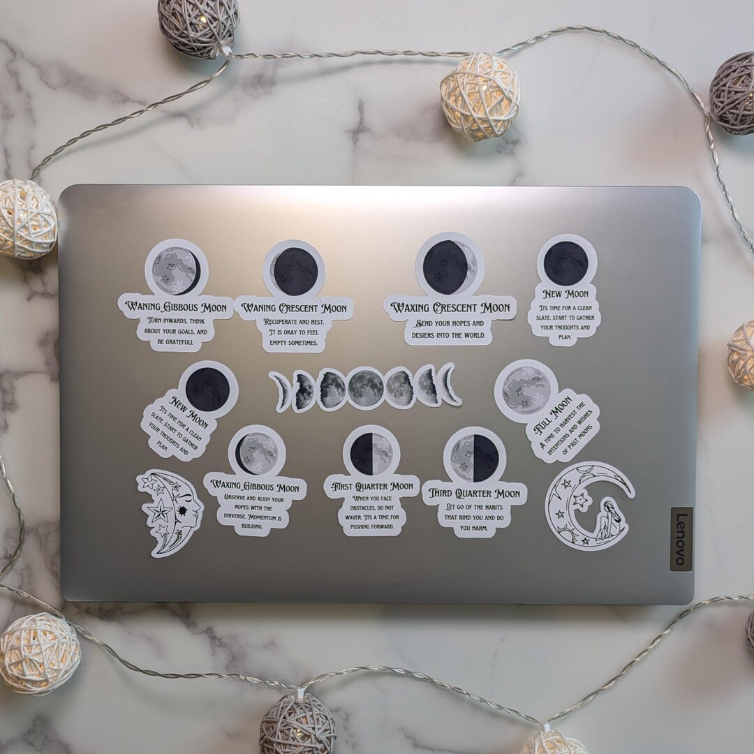 Moon Phase Sticker - 12 Moon Stickers Pack - Vinyl Lunar Magic and ...