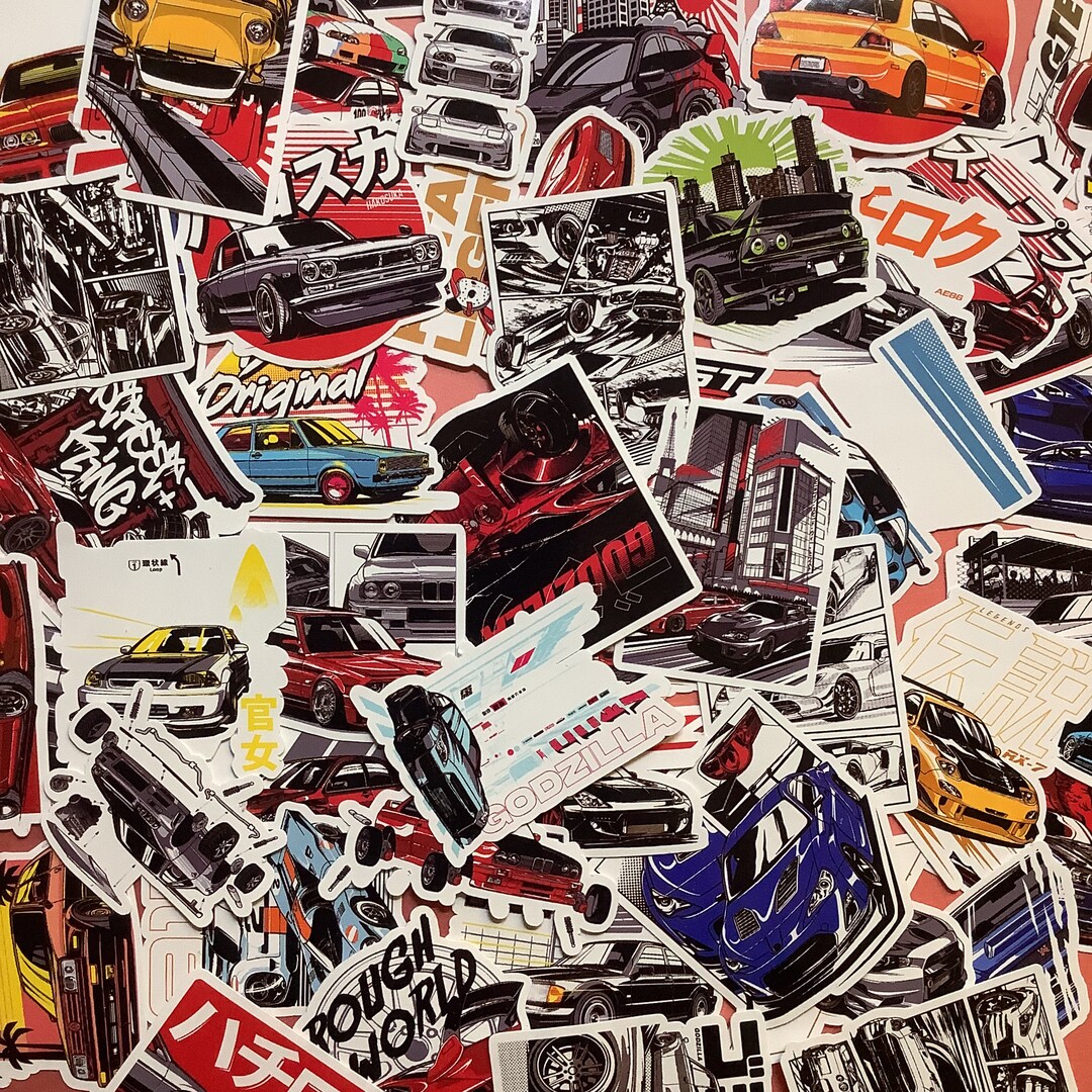25/50 JDM Cars Stickers Waterproof Stickers Pack Mustang Supra Vinyl ...