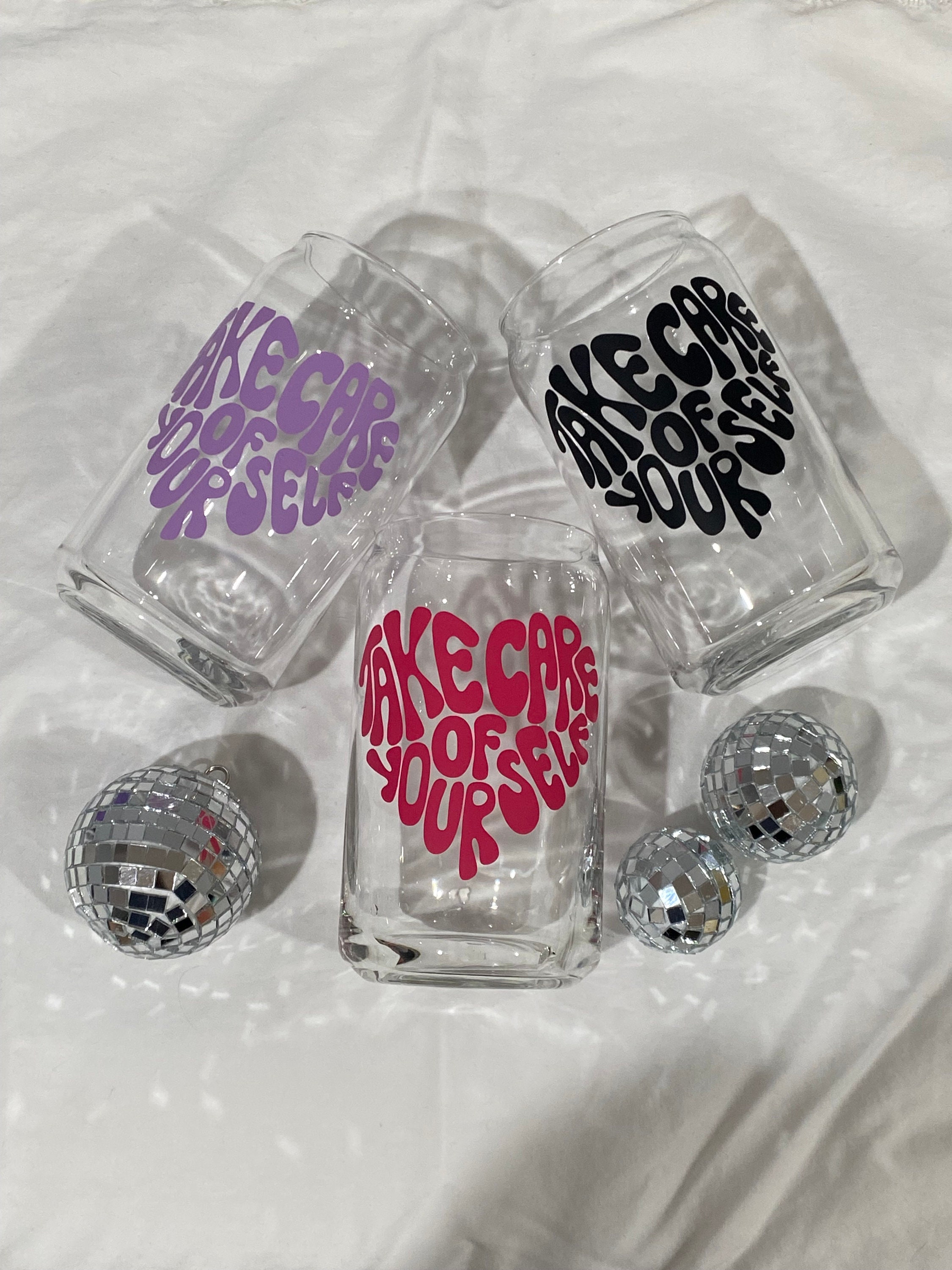 Take Care of Yourself Glass Cup|self Love Glass Cup|mental Health Glass ...