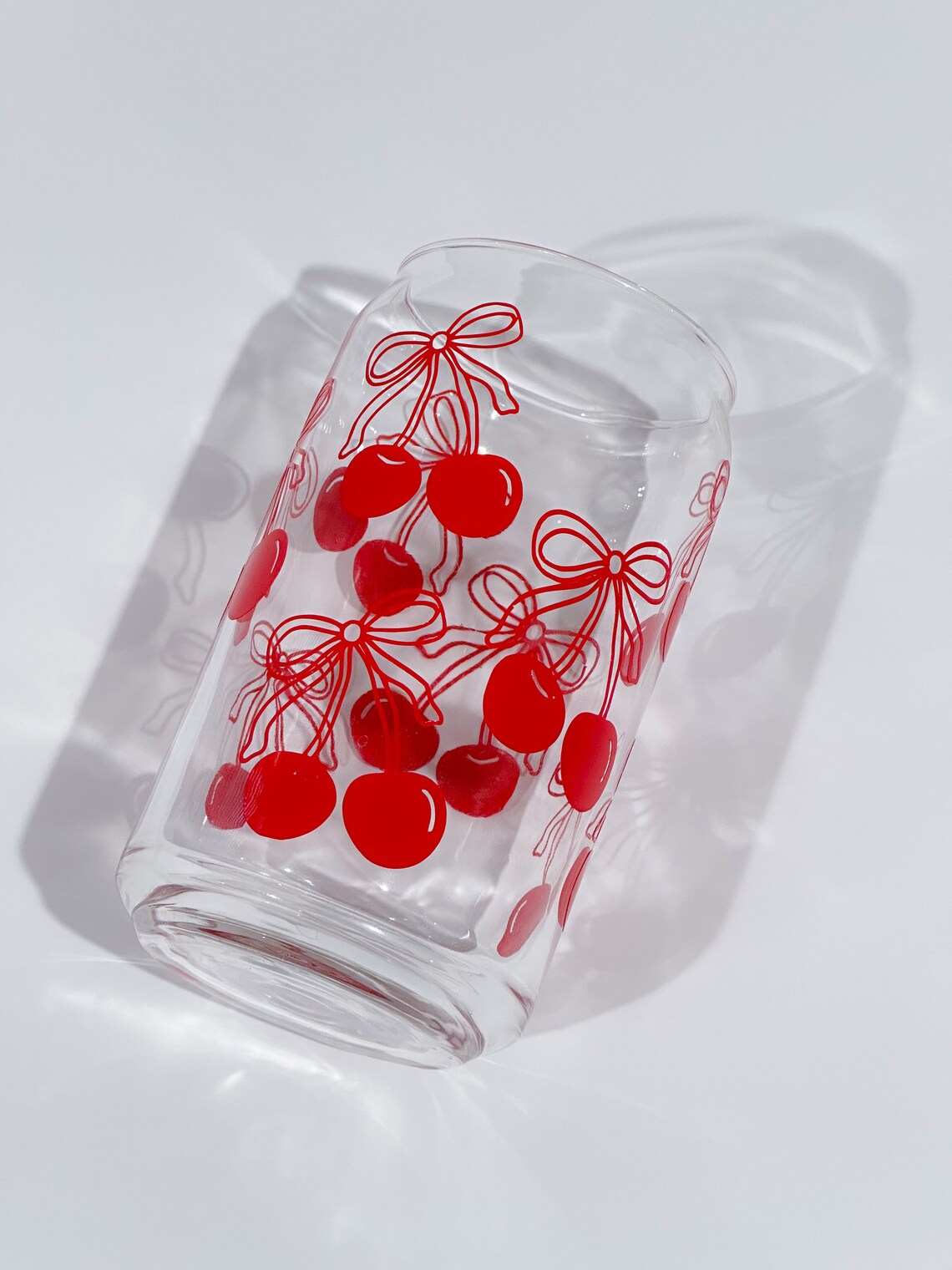 Cherry Bow Glass, Red Cherries Glass Cup, Trendy Coquette Cup, Coquette ...