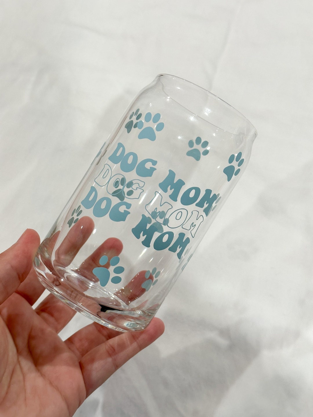Dog Mom Glass Cup With Lid and Straw|dog Mom Cup|dog Mom Gifts|dog Mama ...