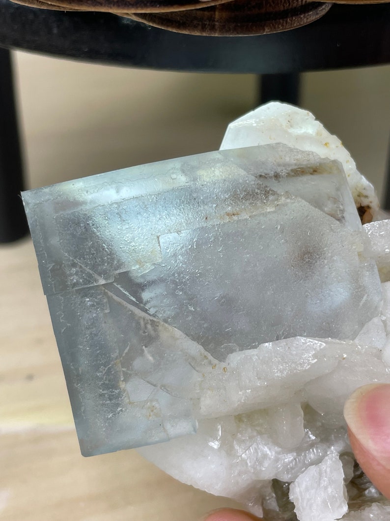 Super Rare Light Blue Fluorite With Amazing Phantom on Calcite/mica ...