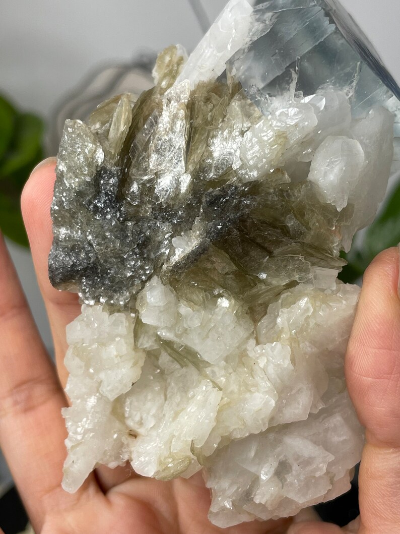 Super Rare Light Blue Fluorite With Amazing Phantom on Calcite/mica ...