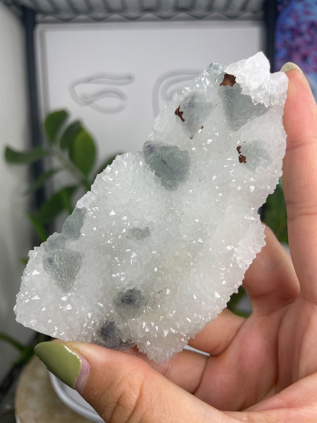Green Stepped Octahedral Fluorite on Sugary Quartz Matrix From Fujian ...