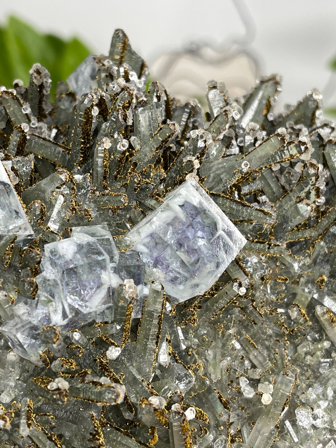 Quartz With Calcite, Velvety Brass Color Geothite, and Rainbow Filled ...