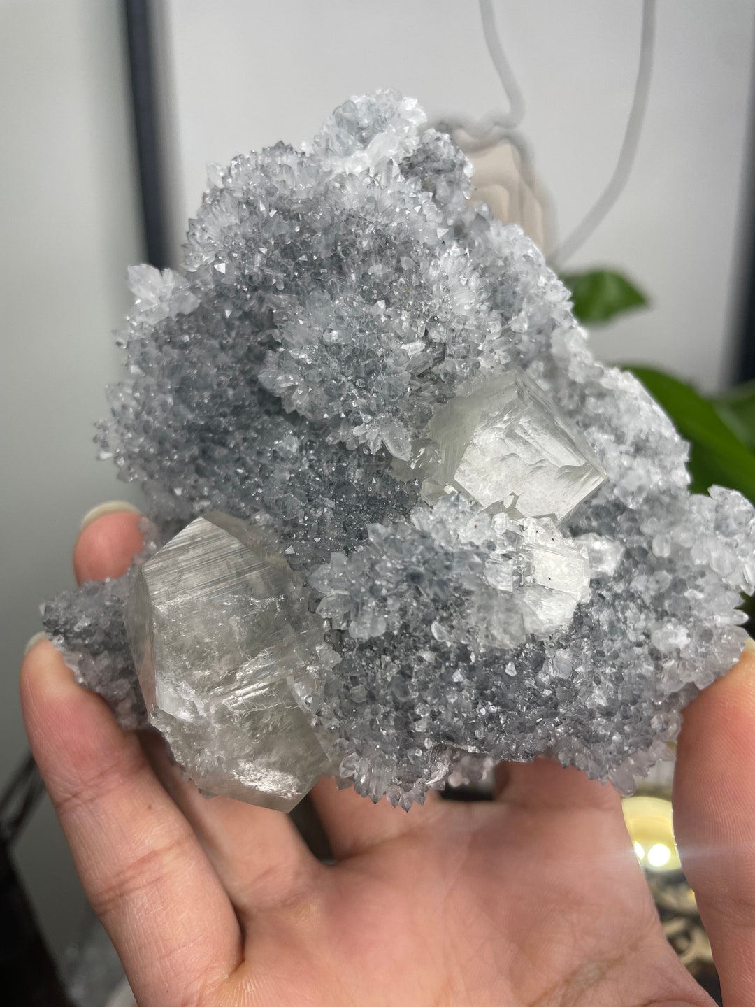 STUNNING Calcite on Gray Snowy Quartz Druzy Matrix From Fujian - Etsy
