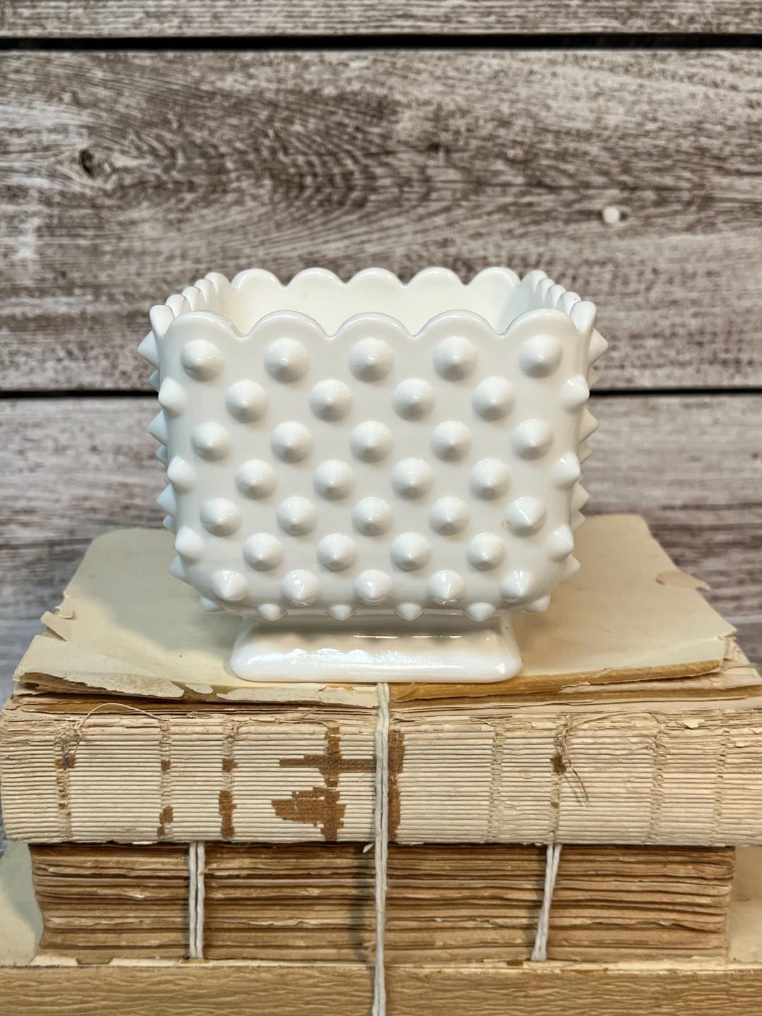 Vintage Hobnail Milk Glass Square Fenton Planter - Etsy