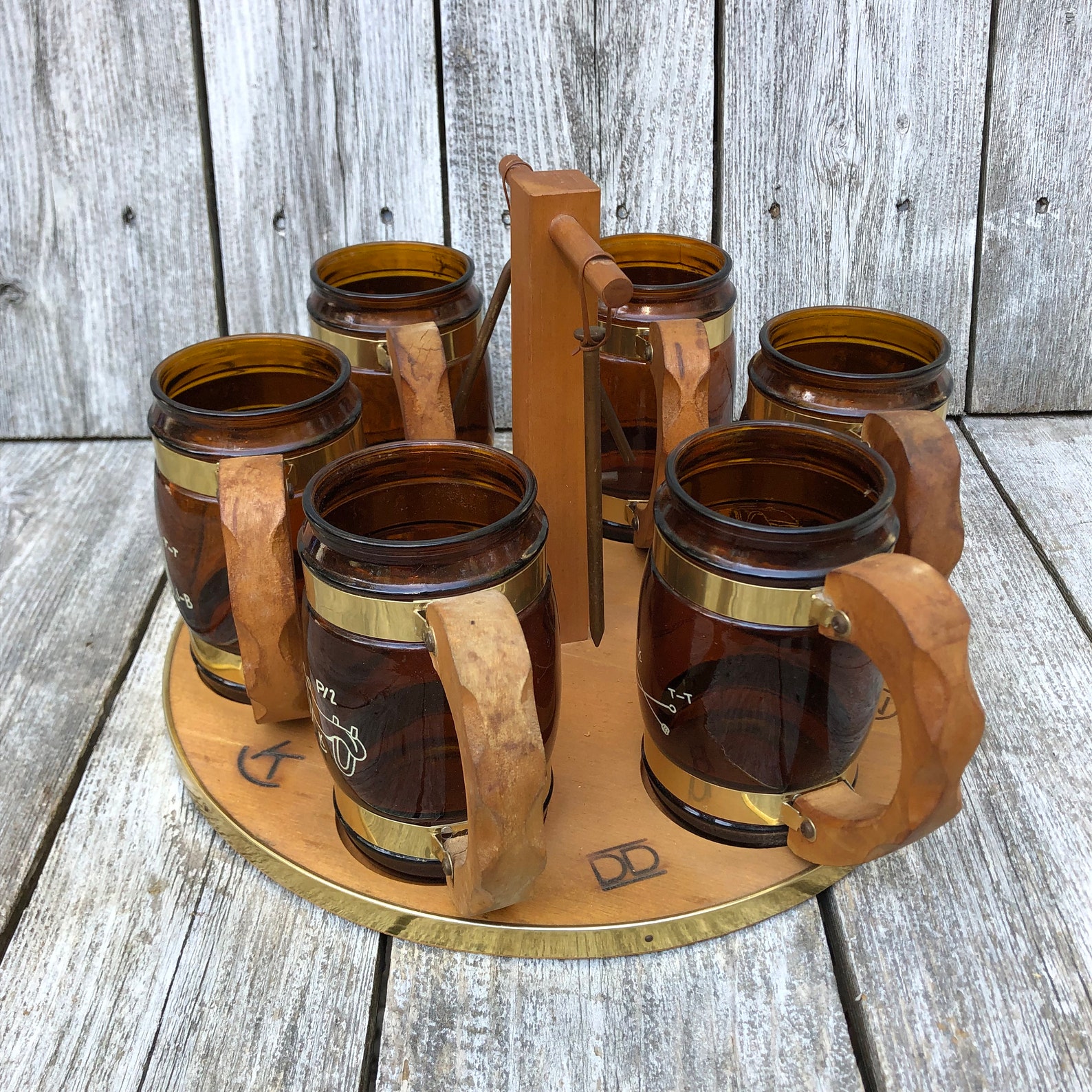 1960s Siesta Ware Cowboy Chuckwagon Root Beer Mug Set With Wooden ...