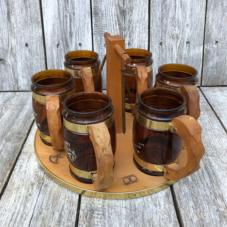 1960s Siesta Ware Cowboy Chuckwagon Root Beer Mug Set With Wooden ...