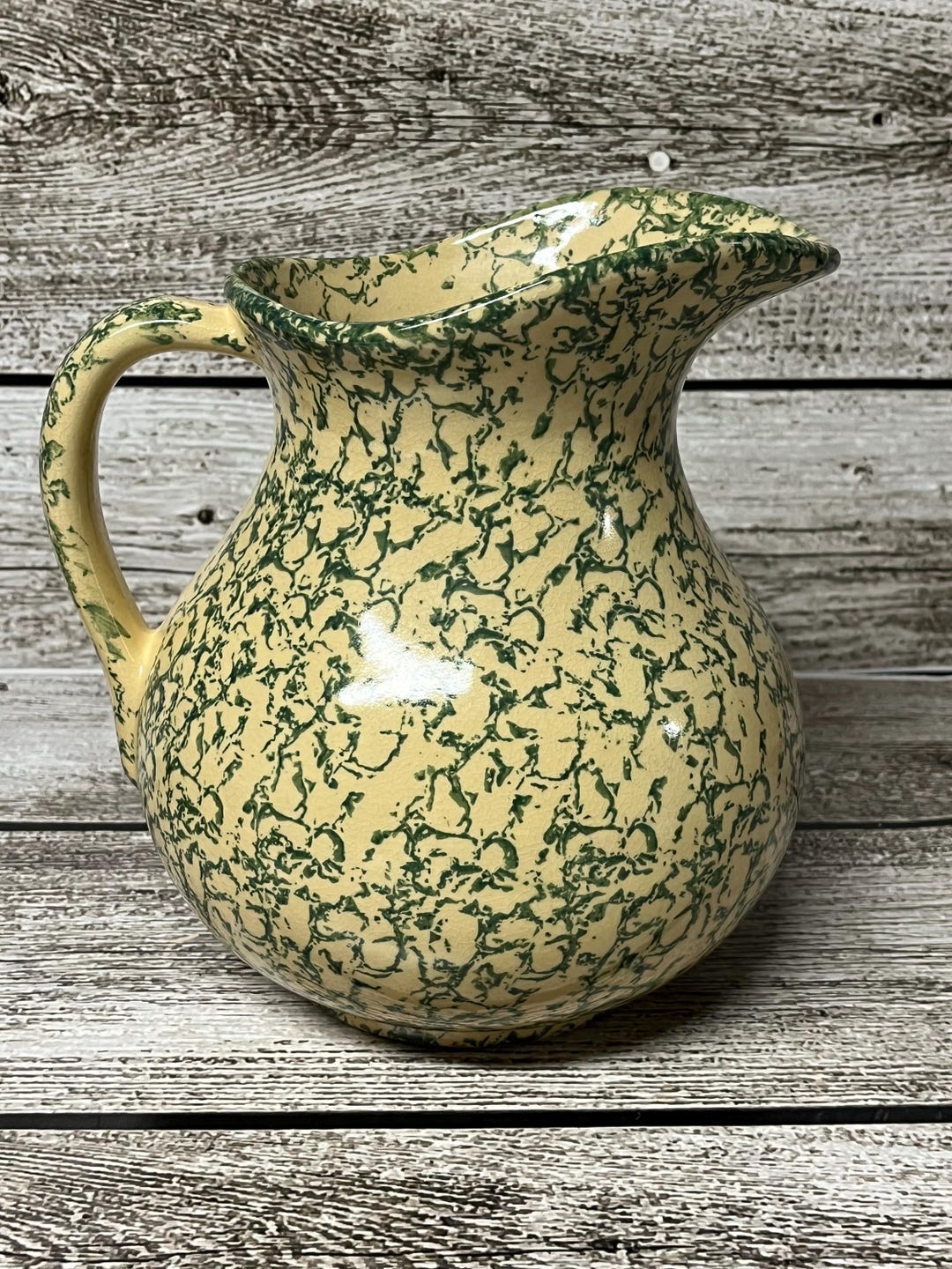 Robinson Ransbottom Roseville Green Spongeware Ceramic Ewer/ Pitcher ...