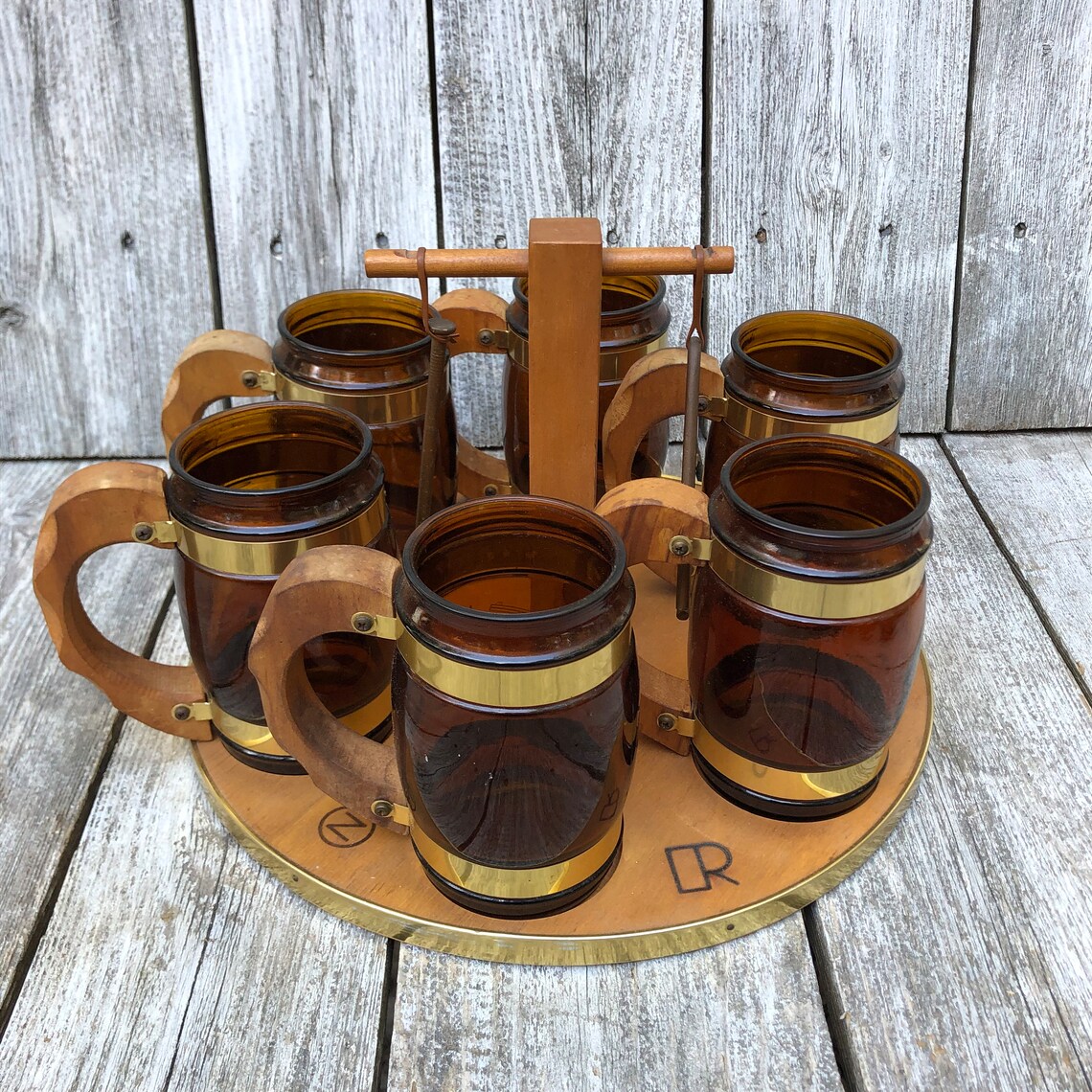1960s Siesta Ware Cowboy Chuckwagon Root Beer Mug Set With Wooden ...