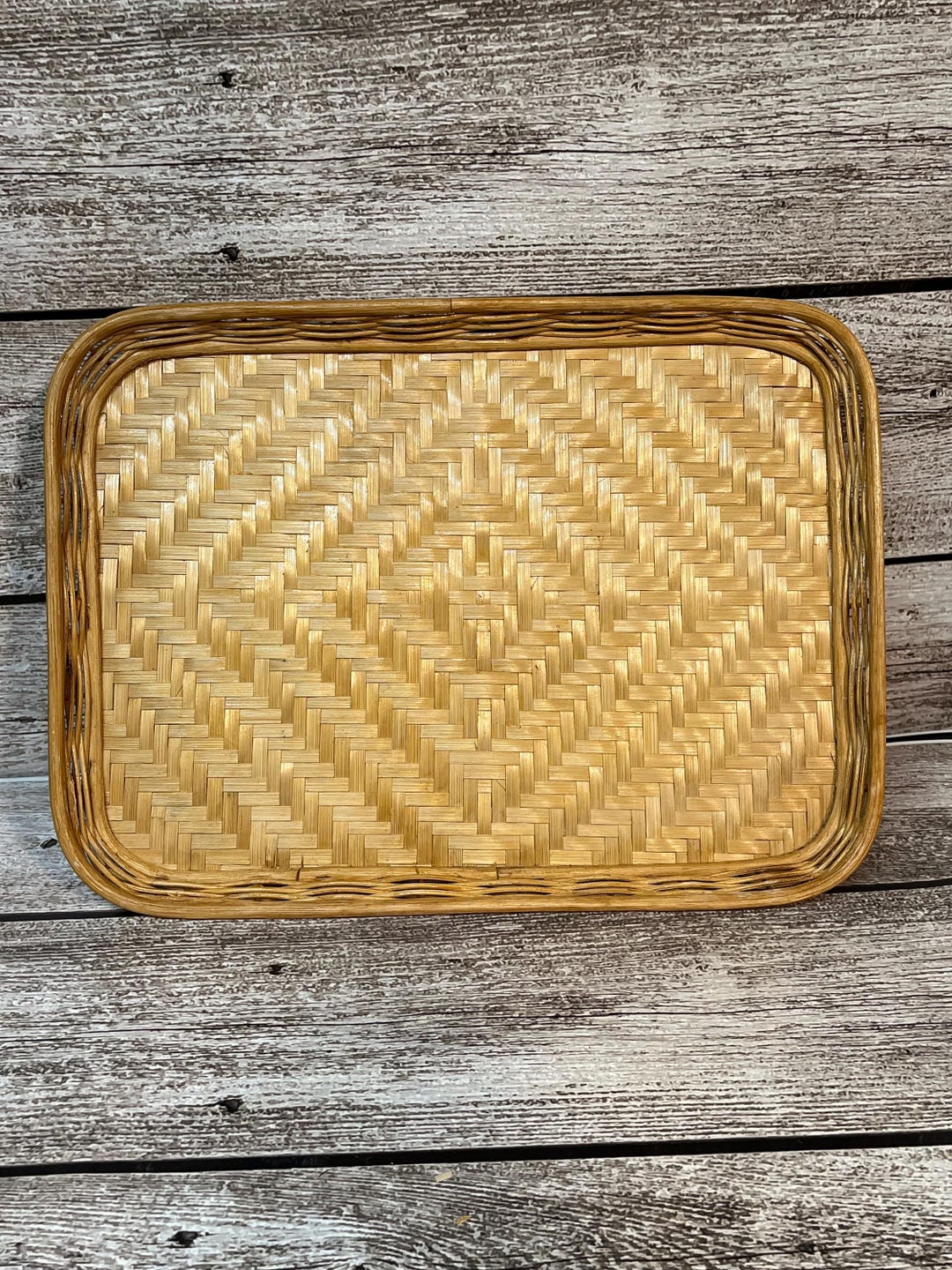 Vintage Woven Rattan/wicker Tray - Etsy