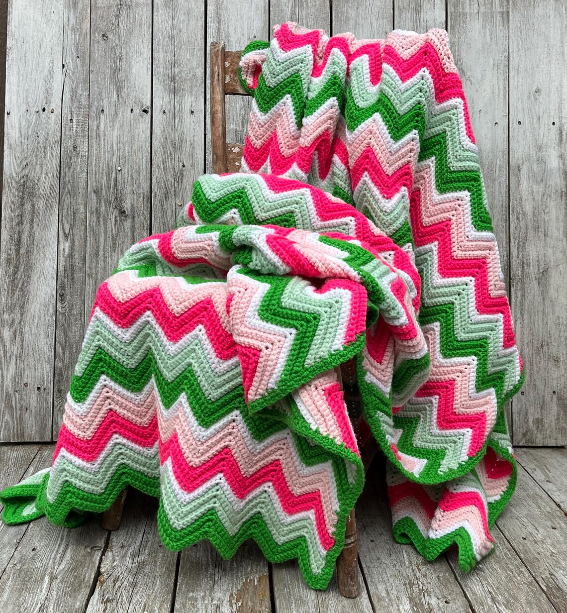 Vintage Neon Chevron Pattern Hand-crocheted Afghan Twin Blanket - Etsy