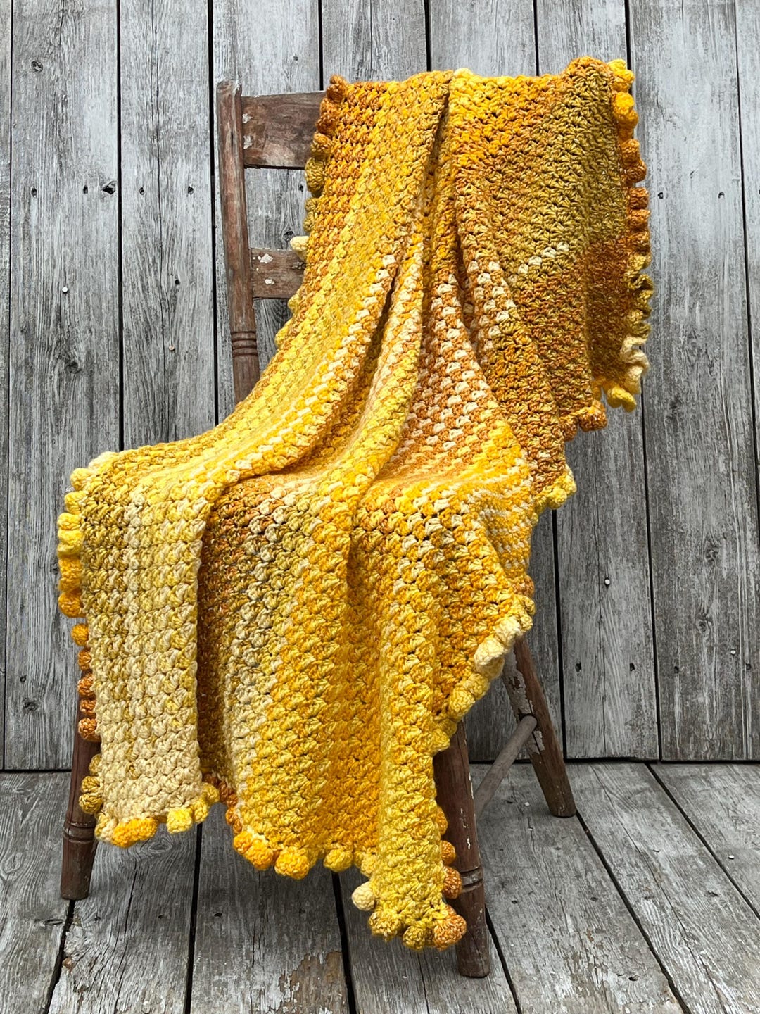 Vintage Sunny Yellow Ombré Hand Crocheted Afghan/lap Blanket - Etsy