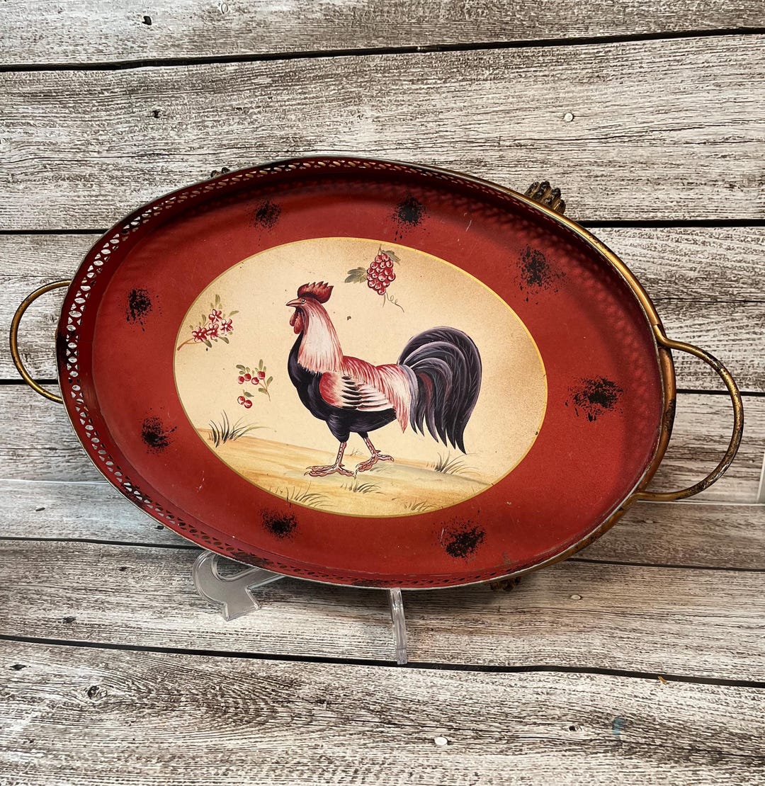 Tole Rooster Tray - Etsy