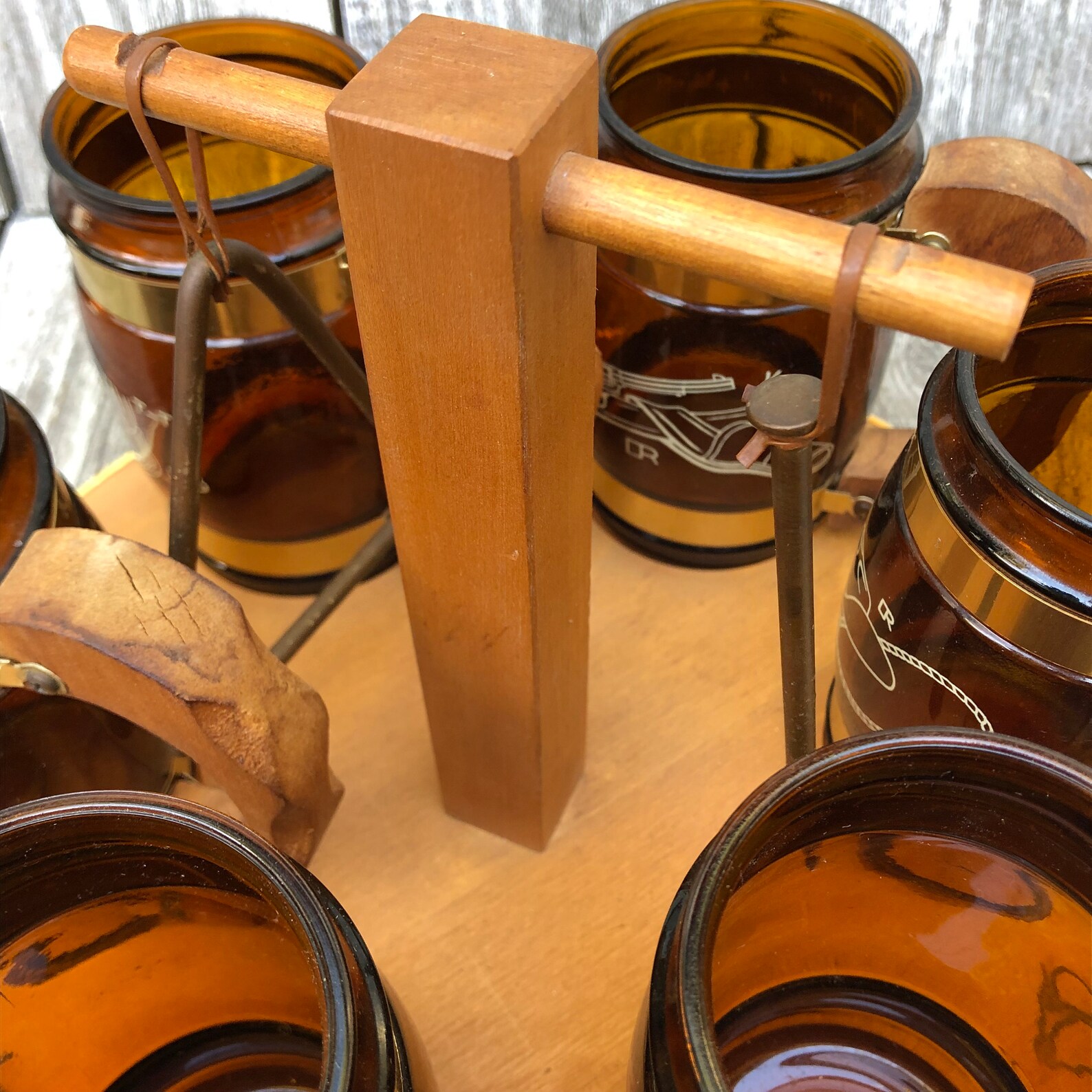 1960s Siesta Ware Cowboy Chuckwagon Root Beer Mug Set With Wooden ...