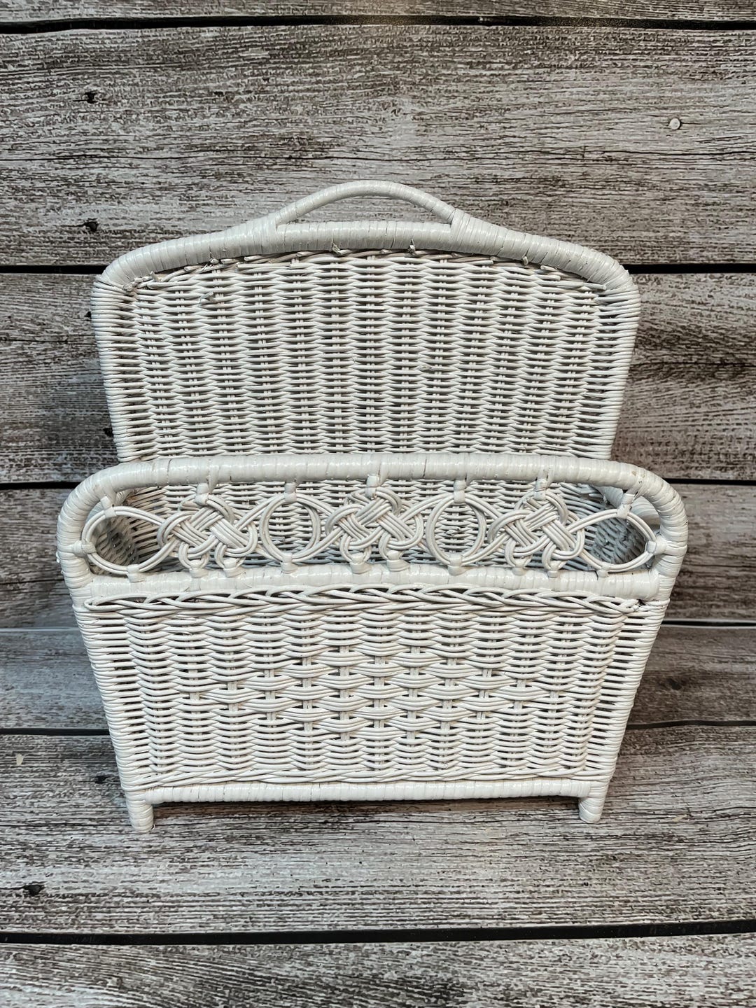 Vintage White Wicker Magazine Rack - Etsy