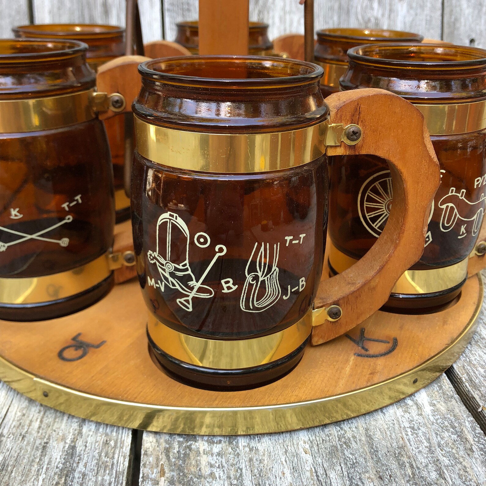 1960s Siesta Ware Cowboy Chuckwagon Root Beer Mug Set With Wooden ...