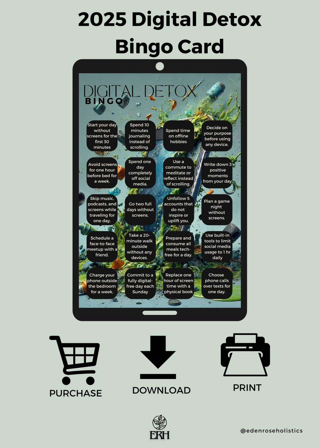Electronic Detox Bingo Card| Screen Addiction| Detox Social Media ...