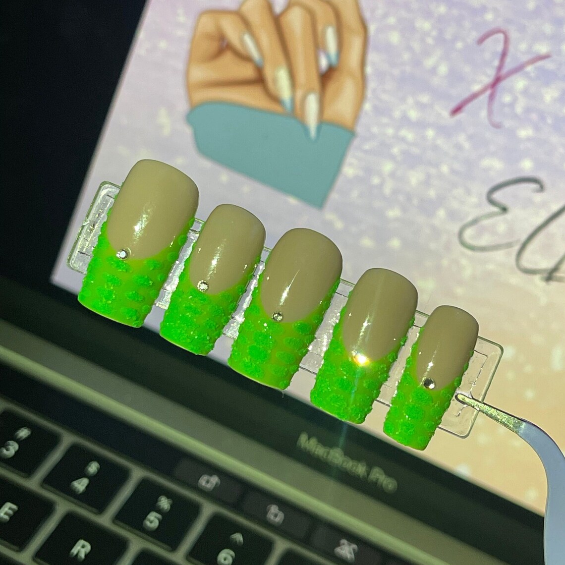 Croc French Tip With Glitter and Gems Press on Nails - 20 Piece Set - Etsy