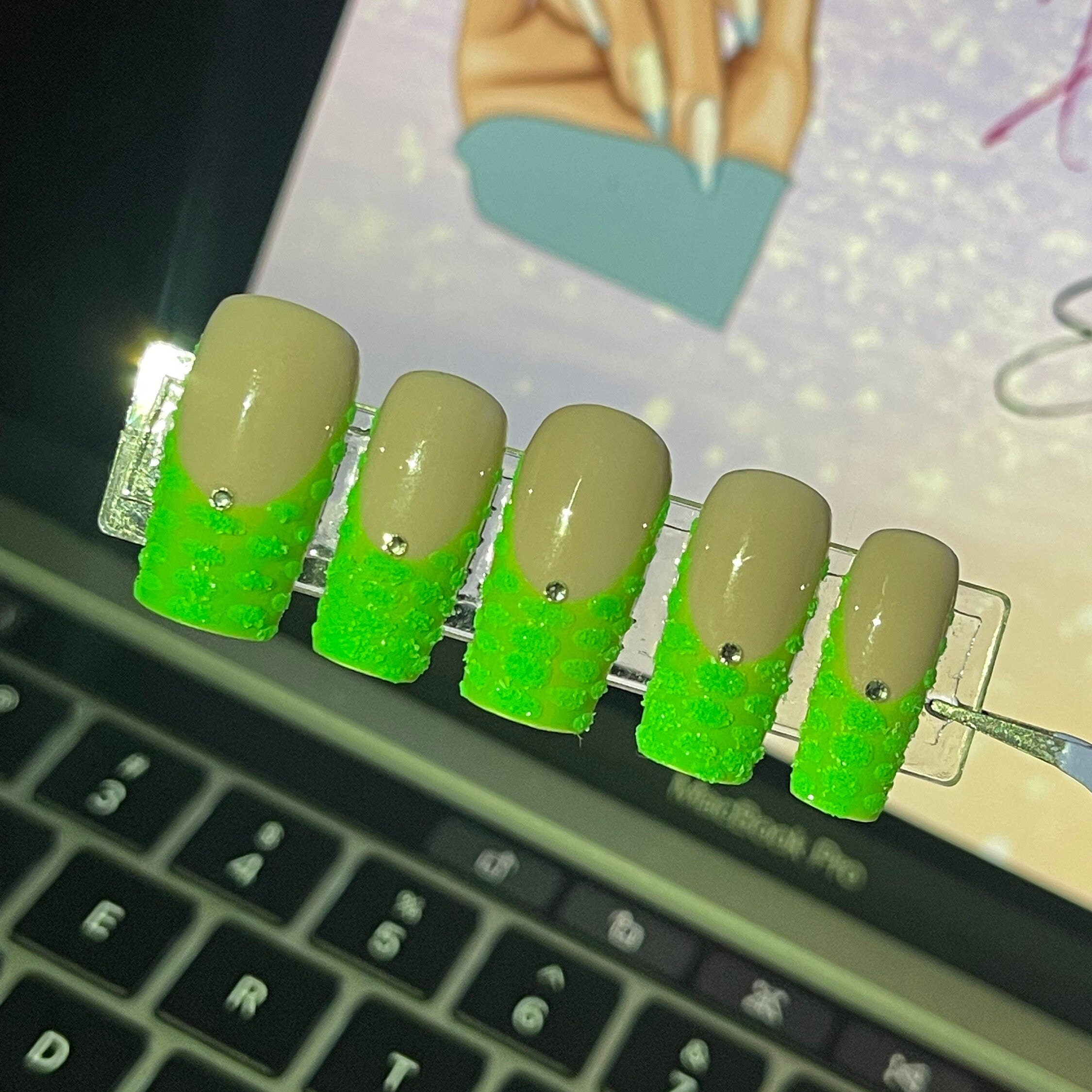 Croc French Tip With Glitter and Gems Press on Nails - 20 Piece Set - Etsy