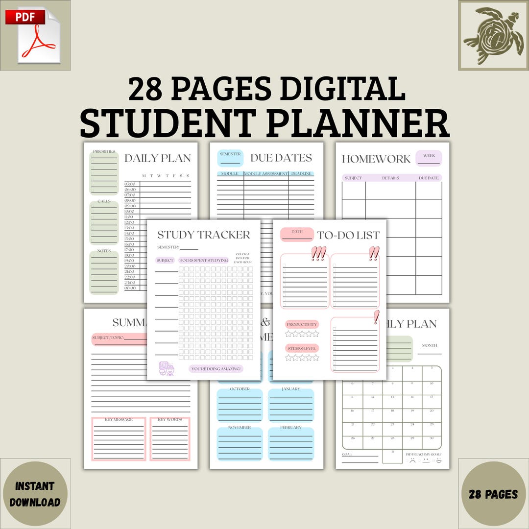 Minimalist Digital Student Planner: Study & Time Management, Yearly ...