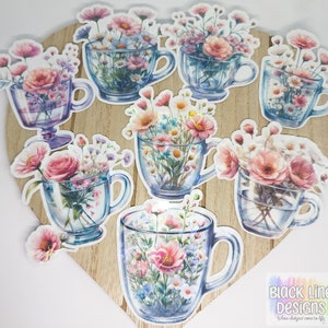 Glass Teacup Flower Stickers | Hologram Wildflower Watercolour ...
