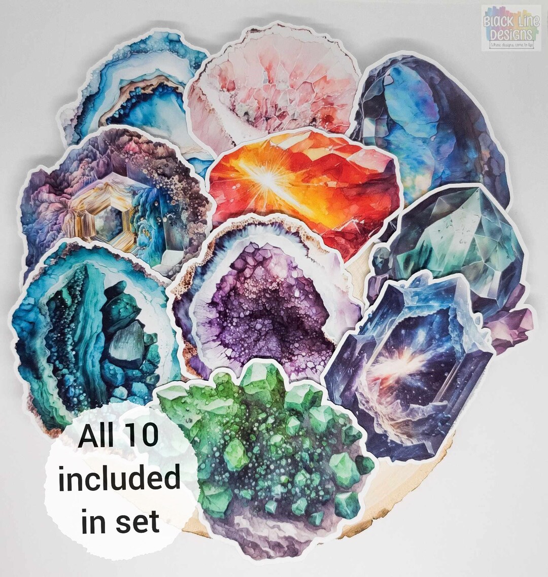 Geode Crystal Slice Stickers | Watercolour Realistic Glossy ...