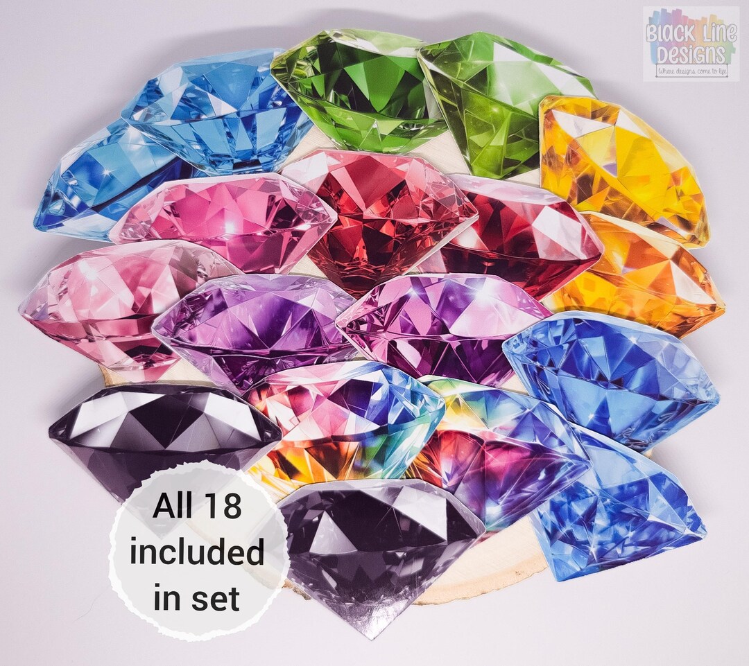 Colourful Diamond Stickers | Realistic Cut Gemstones Glossy ...