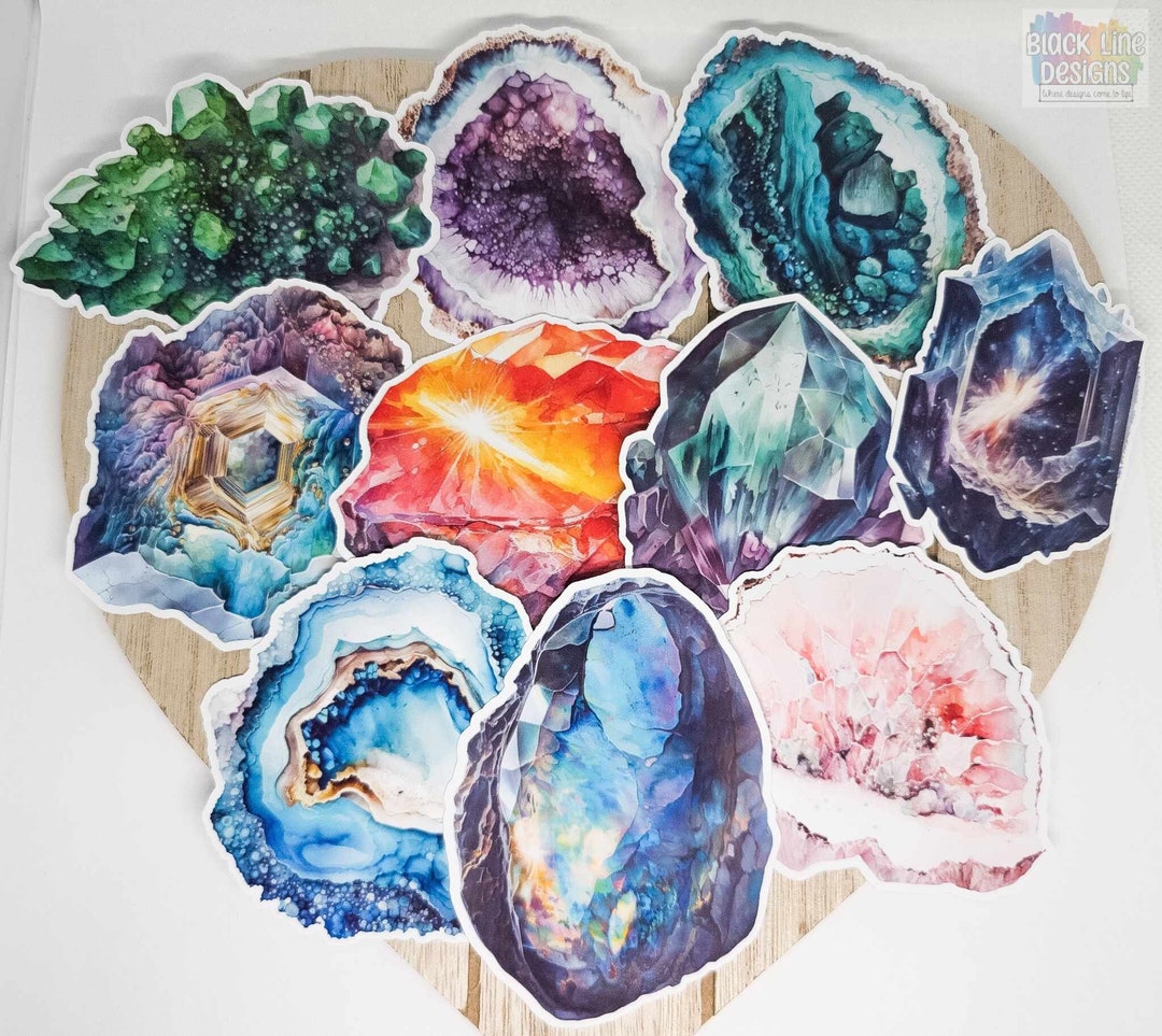 Geode Crystal Slice Stickers Watercolour Realistic Glossy ...