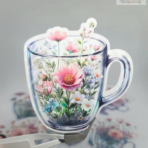 Glass Teacup Flower Stickers | Hologram Wildflower Watercolour ...