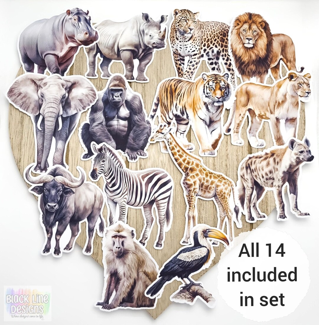 Realistic Safari Animal Stickers | Set of 14 | Watercolour Savanna ...