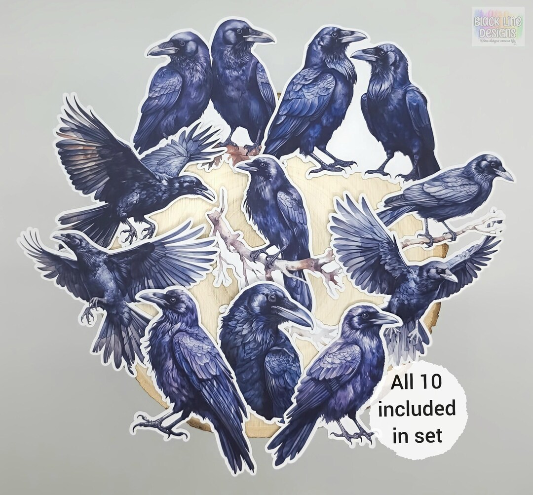 Midnight Raven Stickers | Set of 10 | Watercolour Birds Matte ...