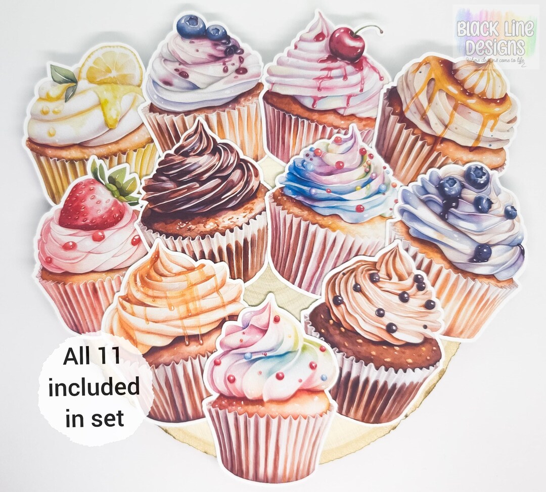 Iced Cupcake Stickers | Watercolour Desserts Matte Embellishments for ...