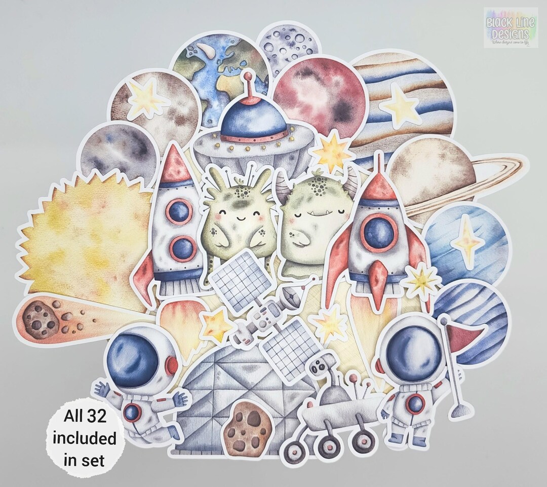 Solar System Stickers | Set of 32 | Watercolour Space Matte ...